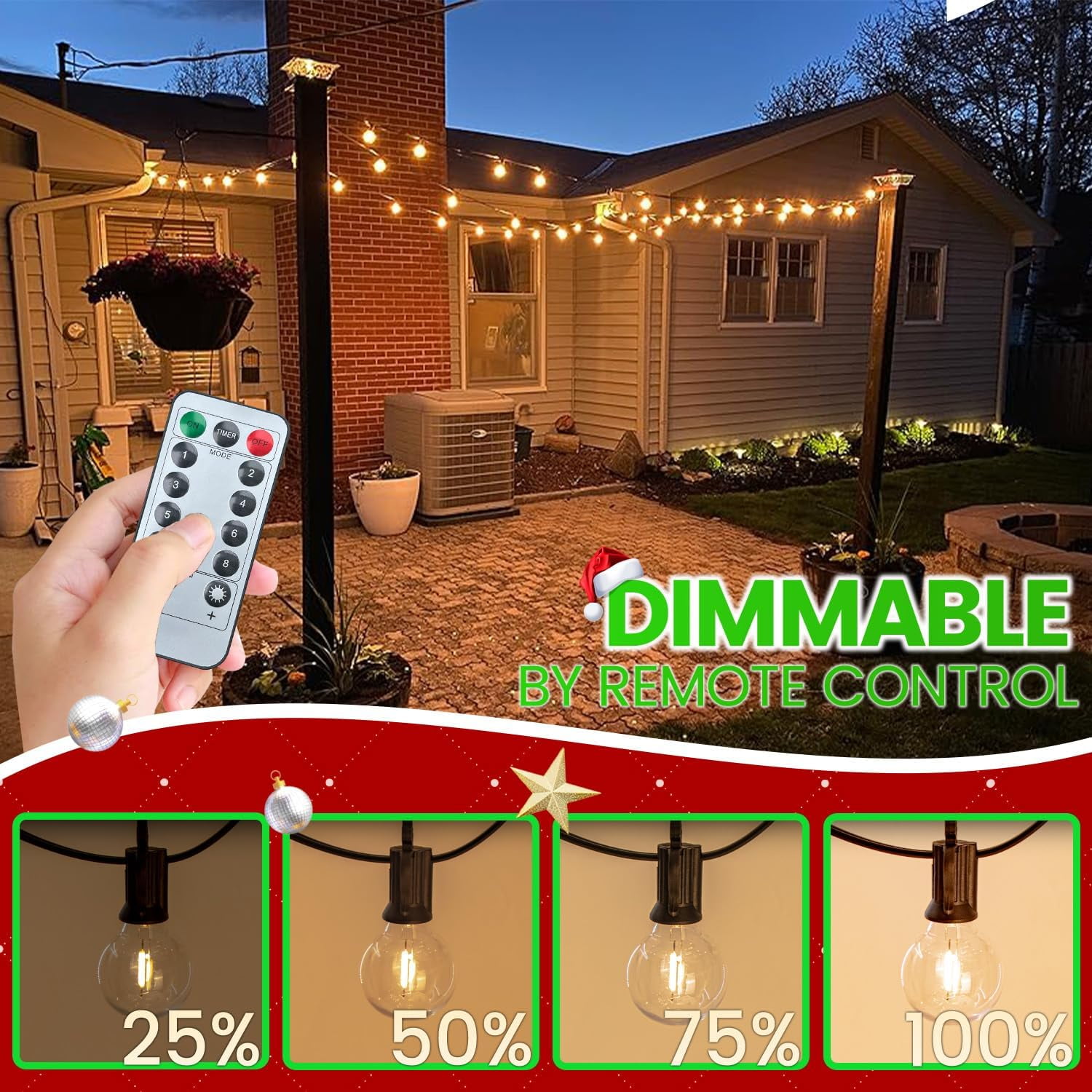 THESG-Outdoor String Lights with Remote - 50FT Dimmable Patio Lights with Waterproof ...