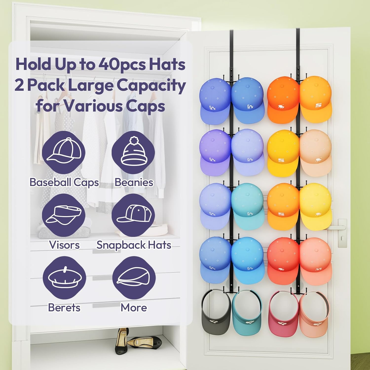 THESG-Over Door Hat Organizer - 2 Packs Metal Wall Mounted Hat Rack ...