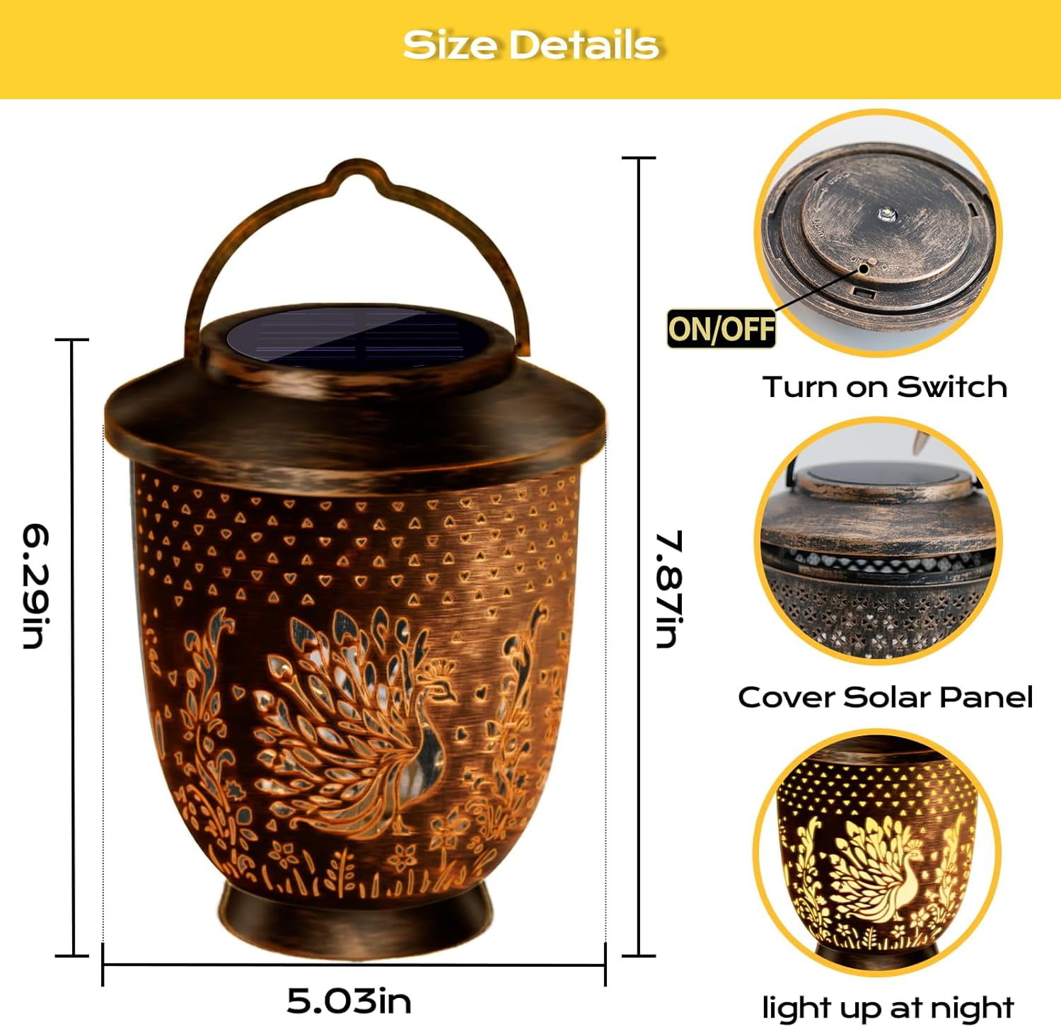 THESG-Peacock Solar Flickering Lantern Outdoor Waterproof Hanging Solar ...