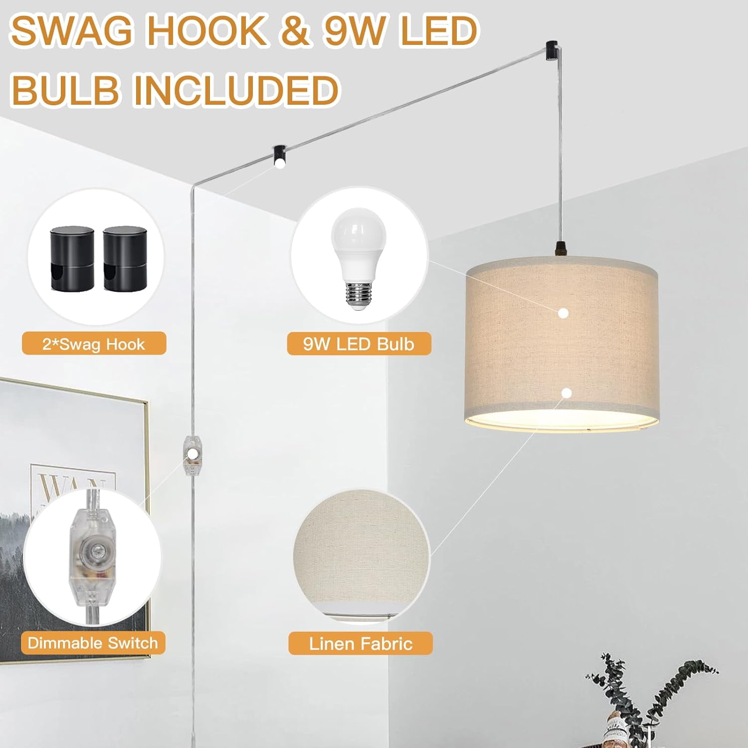 THESG-Plug in Pendant Light, Hanging Light with Plug in Cord with ...