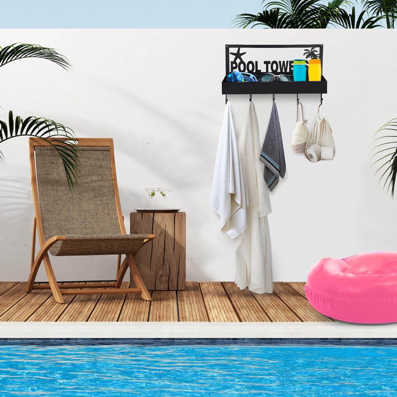 THESG-Pool Towel Rack - 2-in-1 Outdoor Poolside Beach Washcloth Drying ...