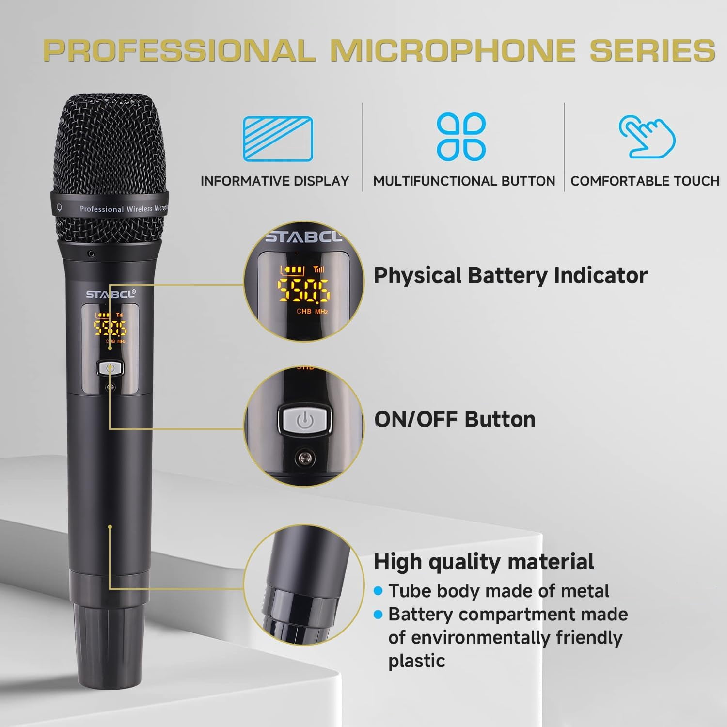 THESG-Portable Wireless Microphone Set, UHF Metal Handheld Dynamic Mic ...