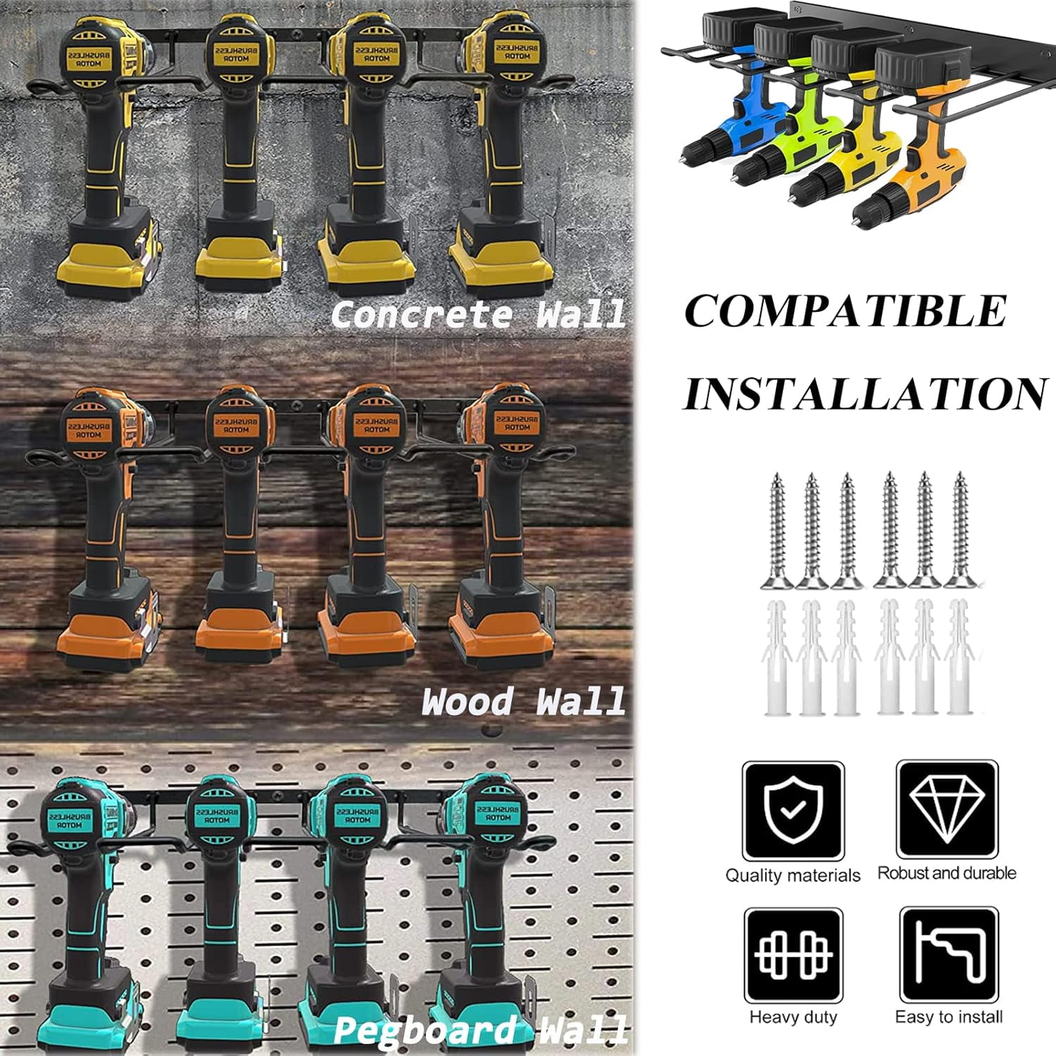 THESG-Power Tool Organizer,2PCS Drill Holer Wall Mount Garage Power ...