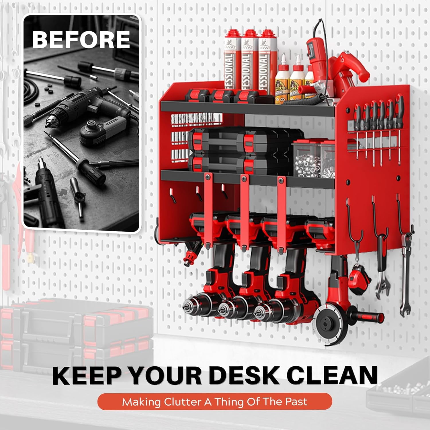 THESG-Power Tool Organizer Wall Mount - 120Lbs Load 3 Layers Storage ...