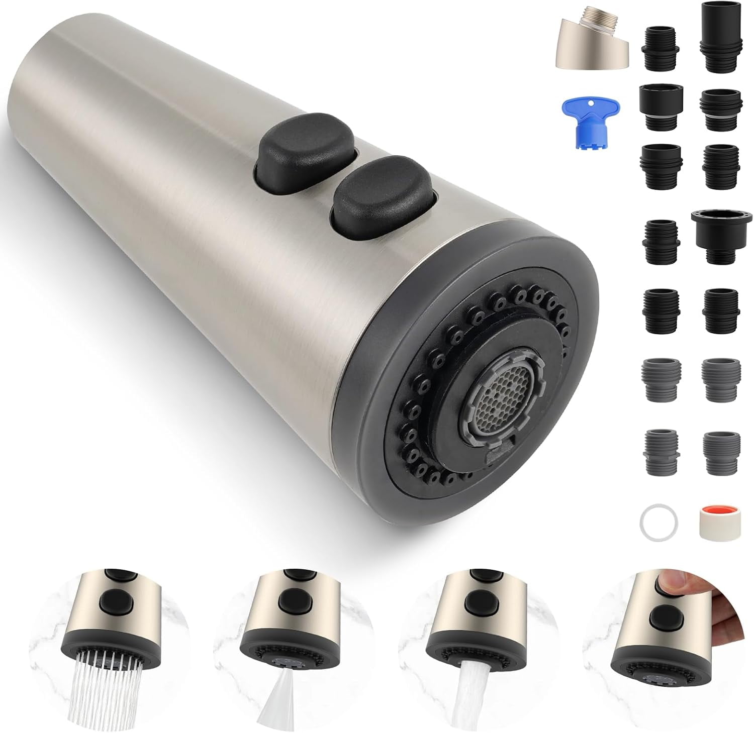 THESG-Pull Down Faucet Head Replacement, 4-Function Kitchen Sink Spray ...