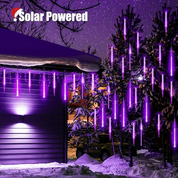 THESG-Purple Solar Christmas Lights, 576 LED Solar Meteor Shower Lights ...