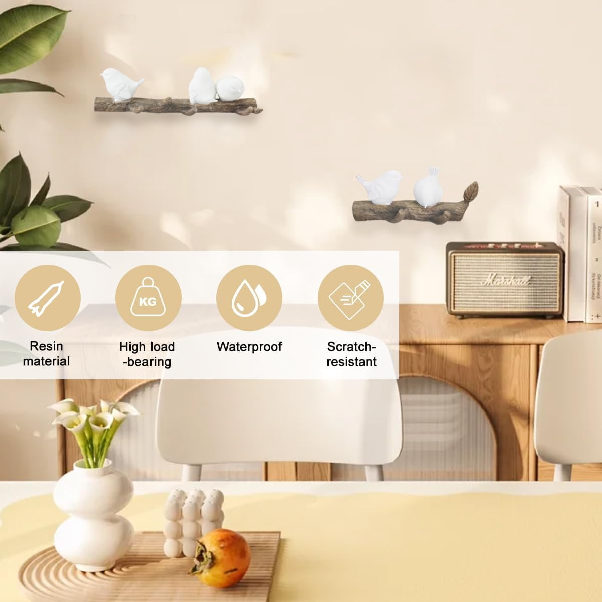 THESG-Resin Bird Wall Mounted Coat Rack, Hook Hanger Rack, White Space ...
