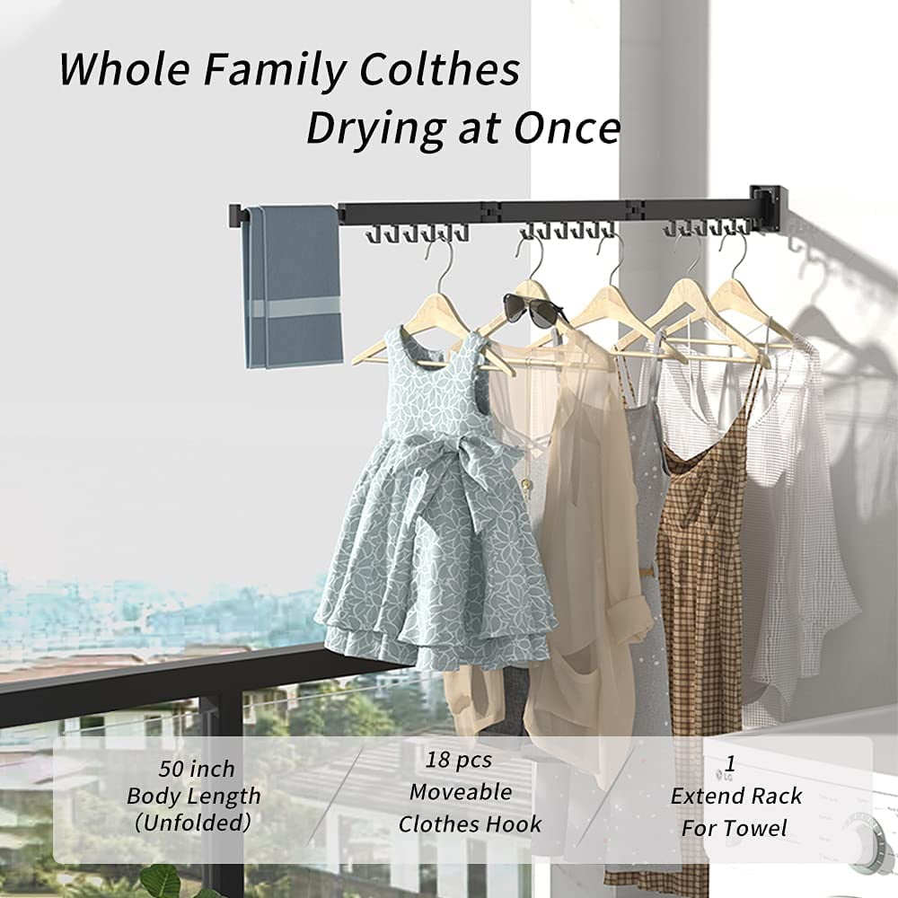 THESG-Retractable Clothes Drying Rack,Wall Mounted Clothes Hangers ...