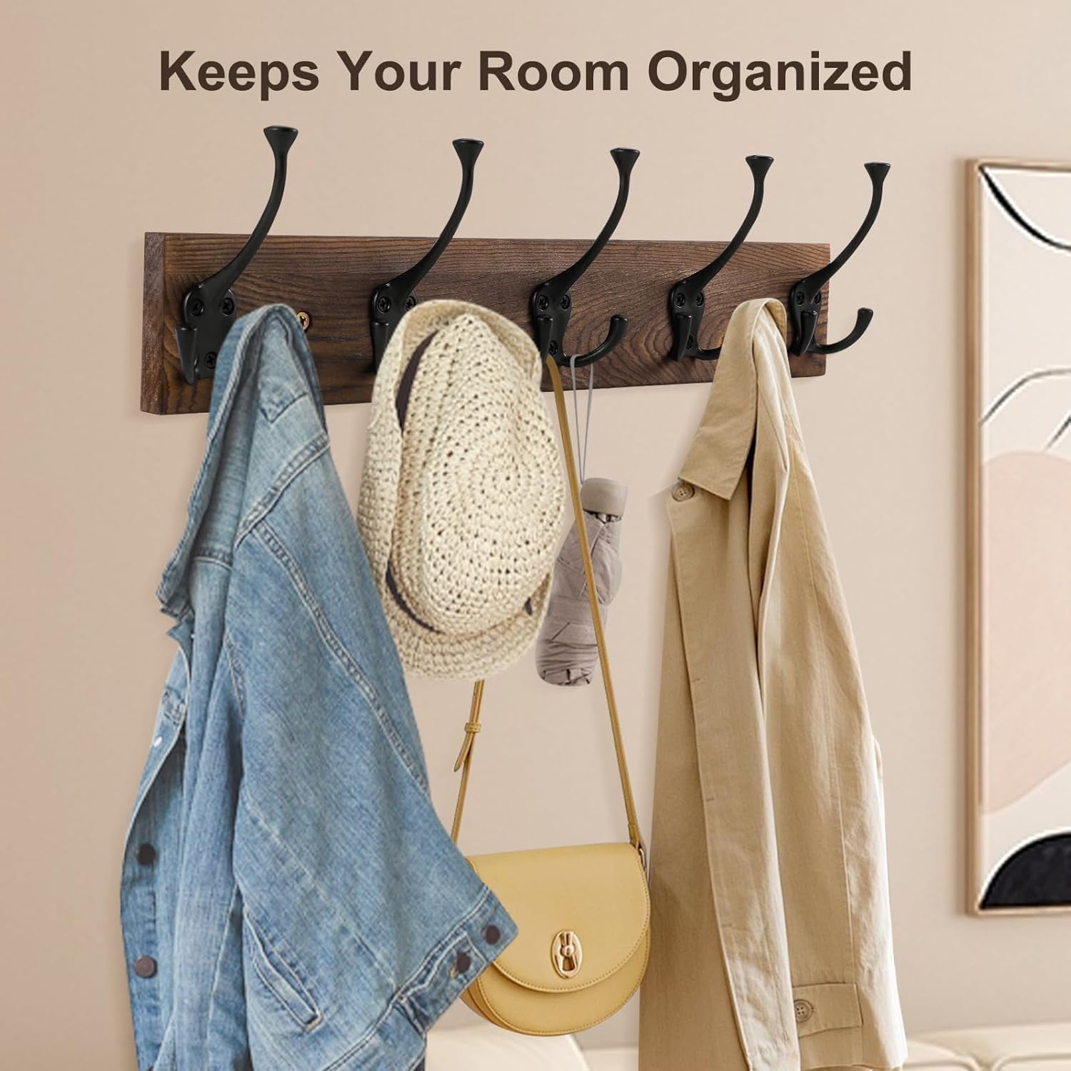 THESG-Rustic Wall Mount Coat Rack, 17" Coat Hooks Wall Mount Wood Coat ...