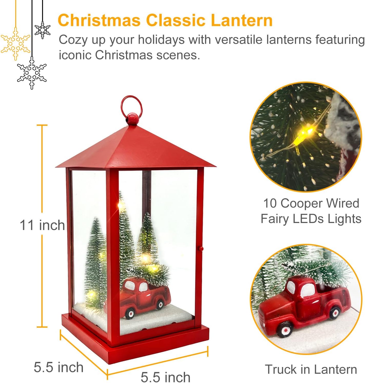 THESG-Scenic Lighted Christmas Lanterns, 11’’ Tall Square Red Lantern ...
