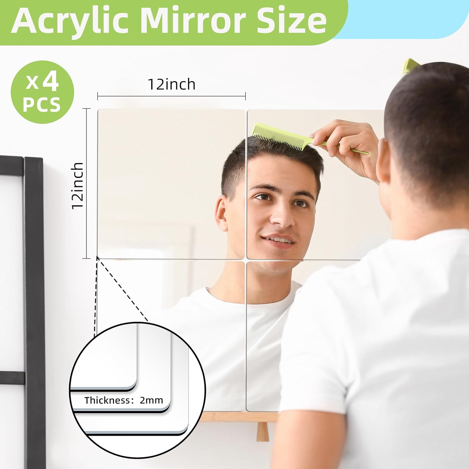 THESG-Self Adhesive Unbreakable Acrylic Full Length Mirror Tiles ...