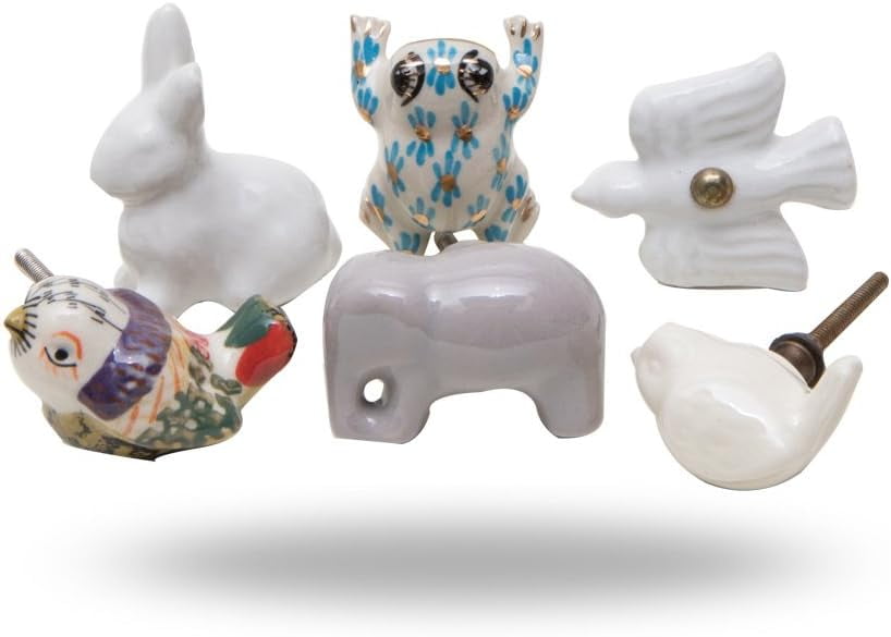 THESG-Set of 6 Multi Animal Shape Ceramic Kids Drawer Knobs Kitchen ...