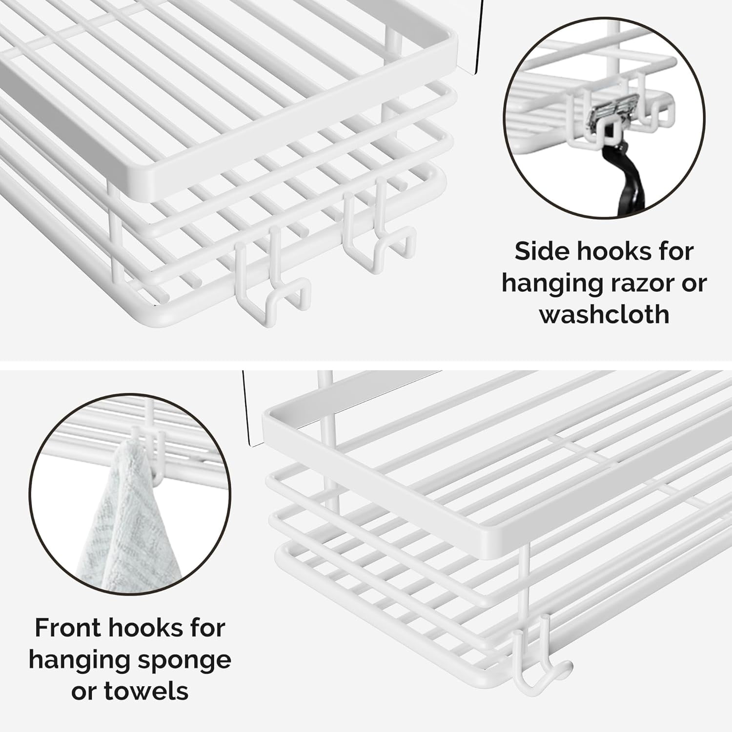 THESG-Shower Caddy with 5 Hooks for Hanging Razor and Sponge Adhesive ...