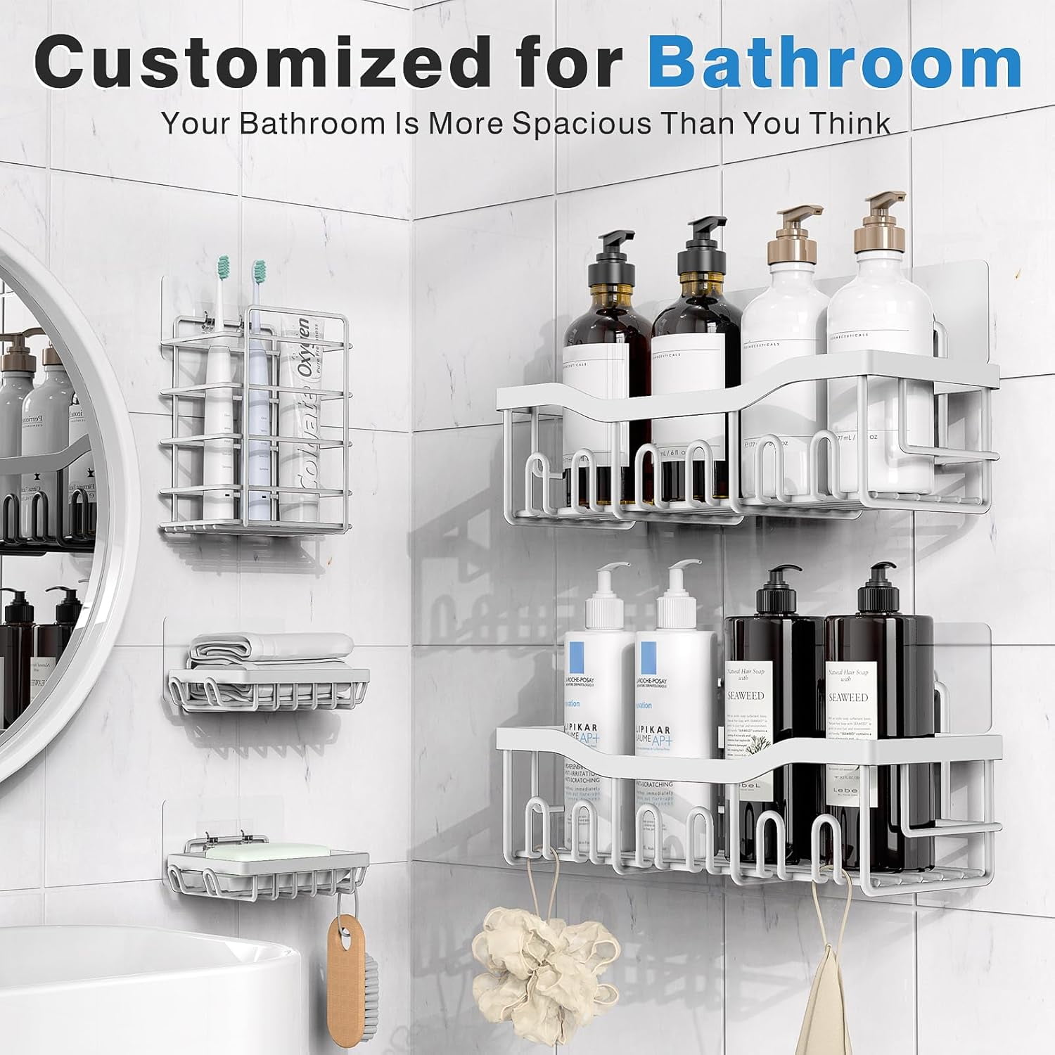 THESG-Shower Caddy 5 Pack,Adhesive Shower Organizer for Bathroom ...