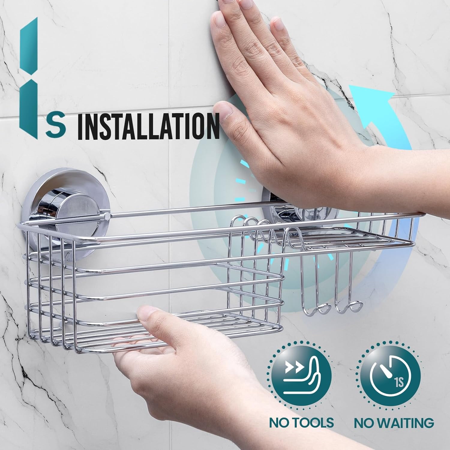 THESG-Shower Caddy Suction Cup with Hooks & Soap Holder, Heavy Duty ...