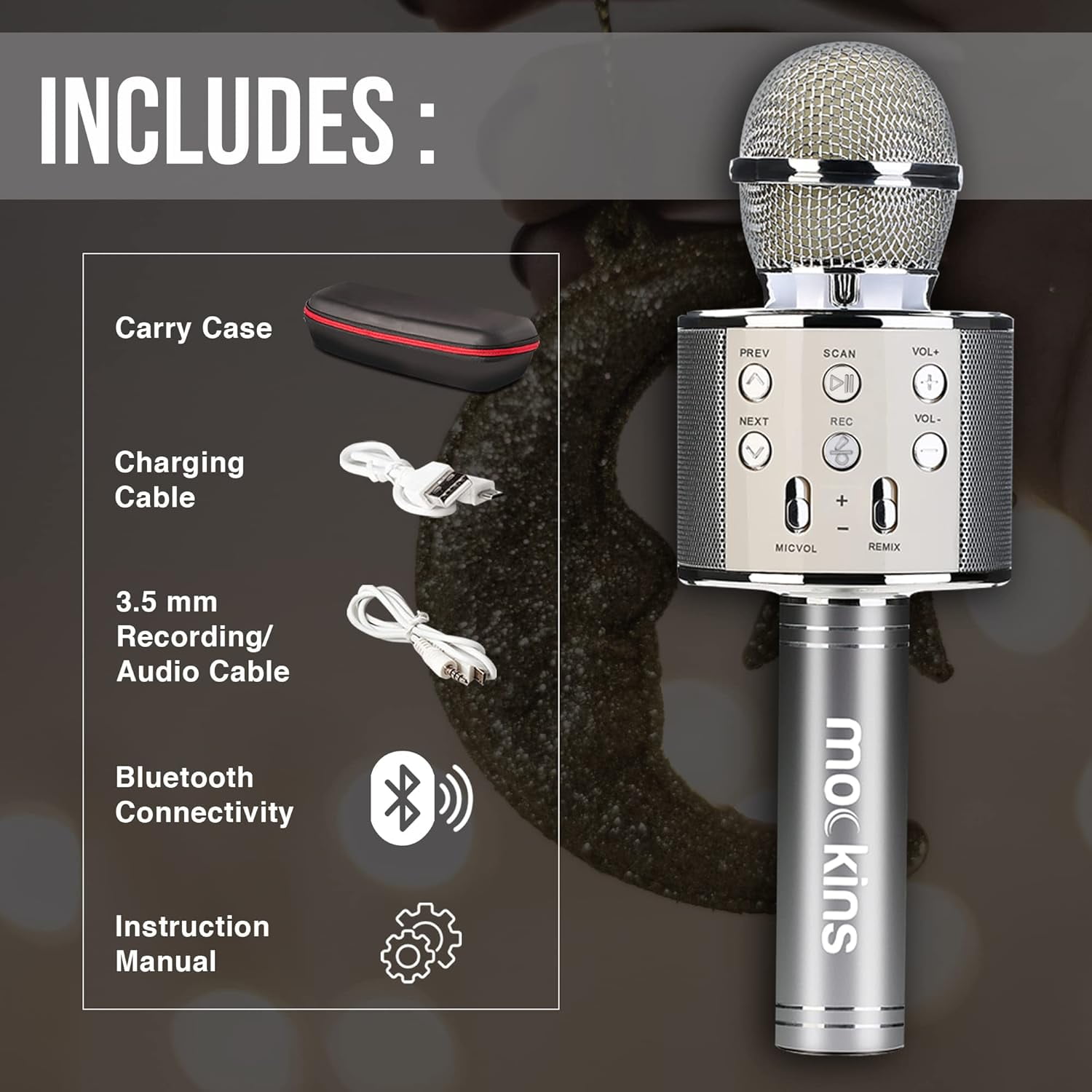 THESG-Silver Bluetooth Karaoke Microphone for Kids with Built in ...
