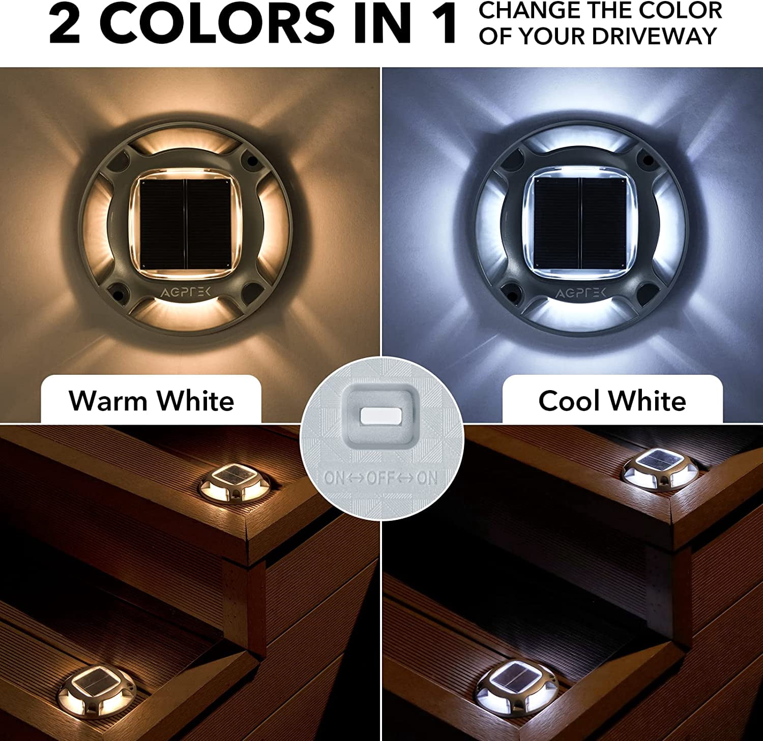 THESG-Solar Driveway Lights Outdoor 1 Pack, 2 Color Modes LED Deck Dock ...