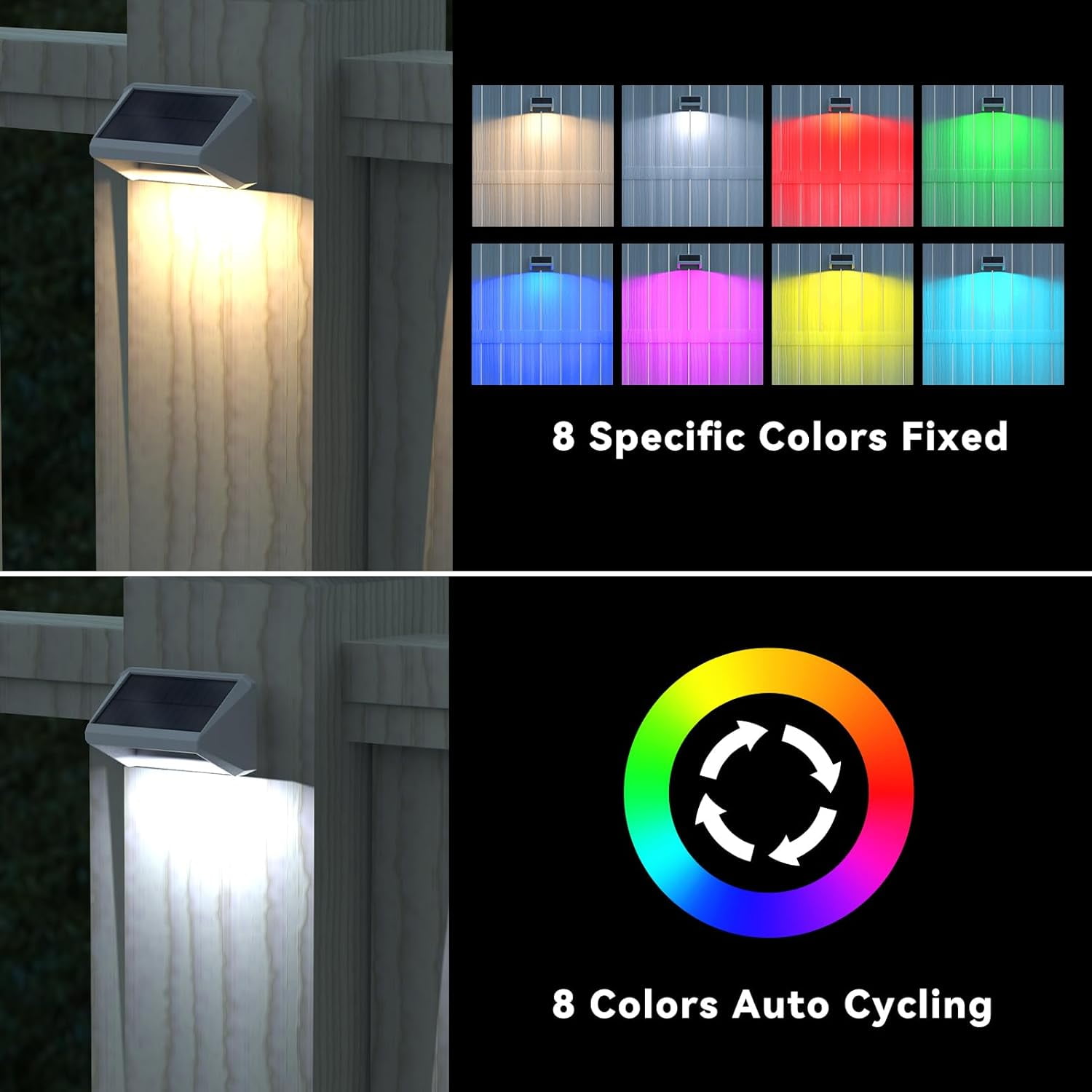 THESG-Solar Fence Lights 6 Pack, Outdoor Fence Solar Lights with RGB Color Glow LED, Dusk to ...
