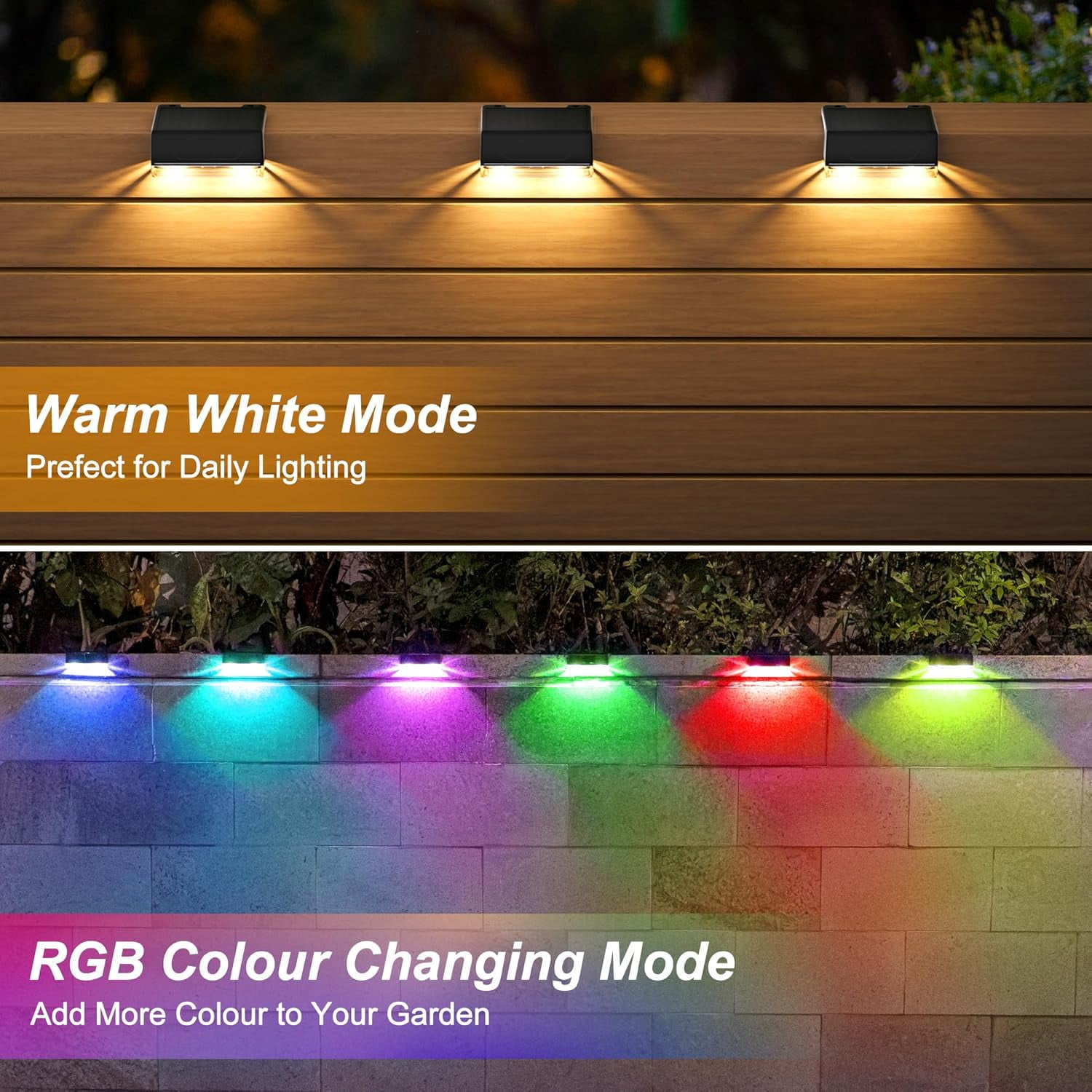 THESG-Solar Fence Lights Outdoor: 8 Lighting Modes with RGB Solar ...