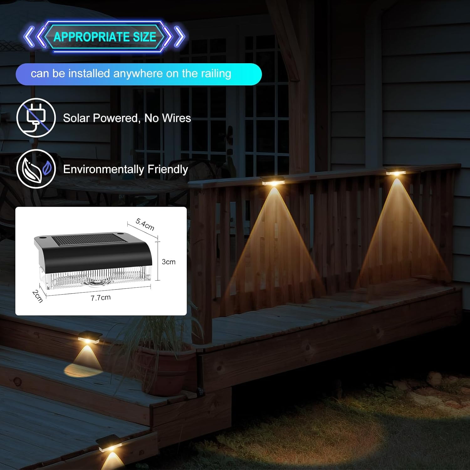 THESG-Solar Fence Lights Outdoor, LED Solar Deck Light Waterproof, 8 ...