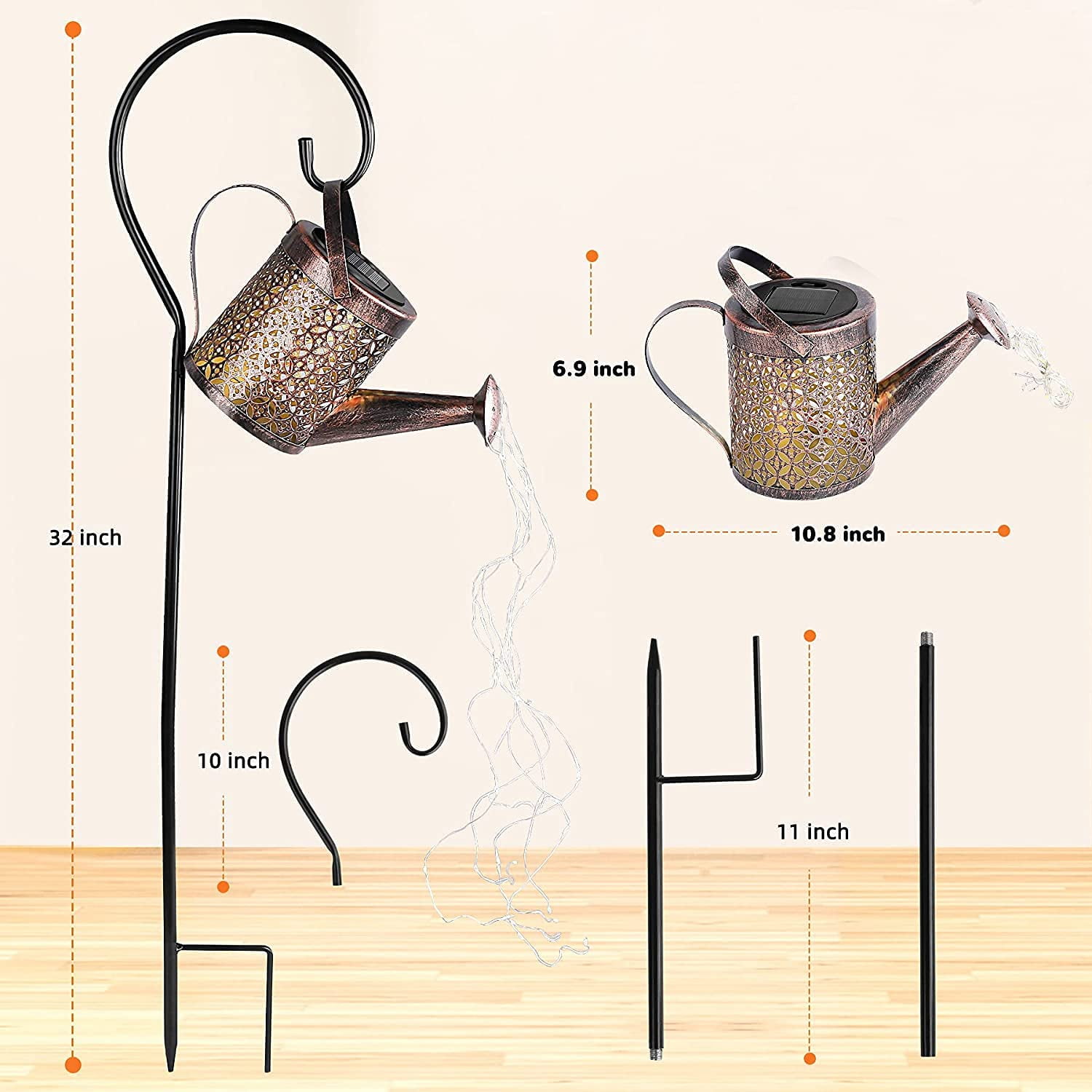 THESG-Solar Garden LED Light, Hollow Watering Can Lights Outdoor ...