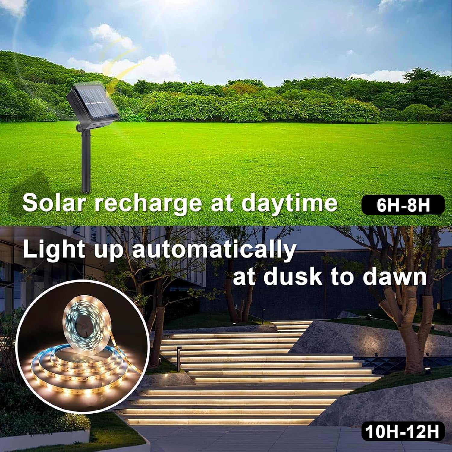 THESG-Solar LED Light Strip Outdoor Tape Rope Lights Waterproof 10ft ...