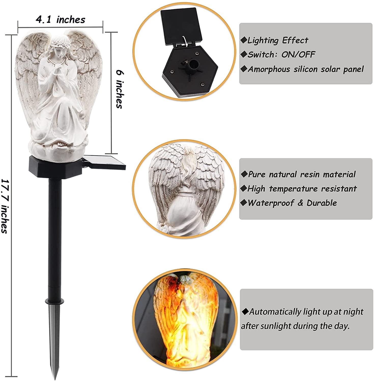 THESG-Solar Light Outdoor Angle for Cemetery, LED Waterproof Angel Lamp ...