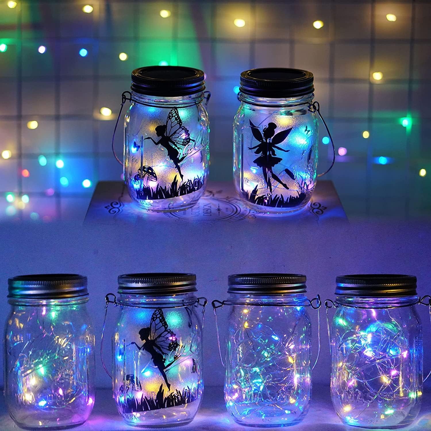 THESG-Solar Mason Jar Lid String Lights, 8 Pack 20 Led String Fairy ...