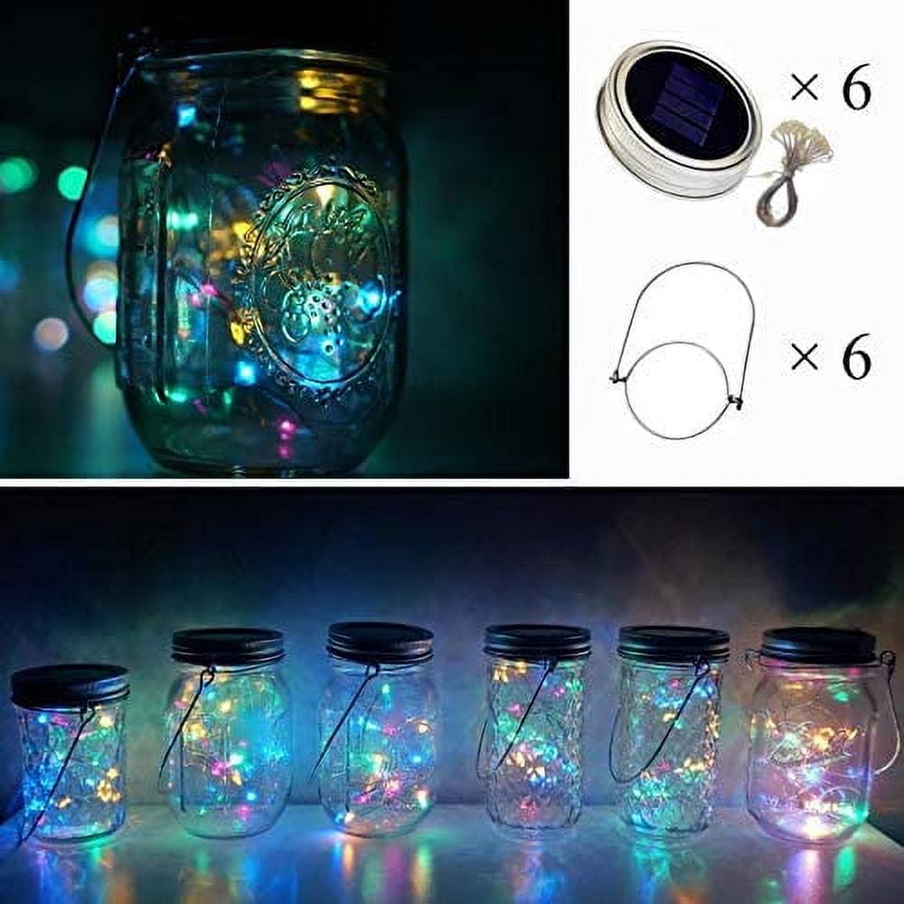 THESG-Solar Mason Jar Lights, 6 Pack 10 LED Jar Lid String Lights with ...