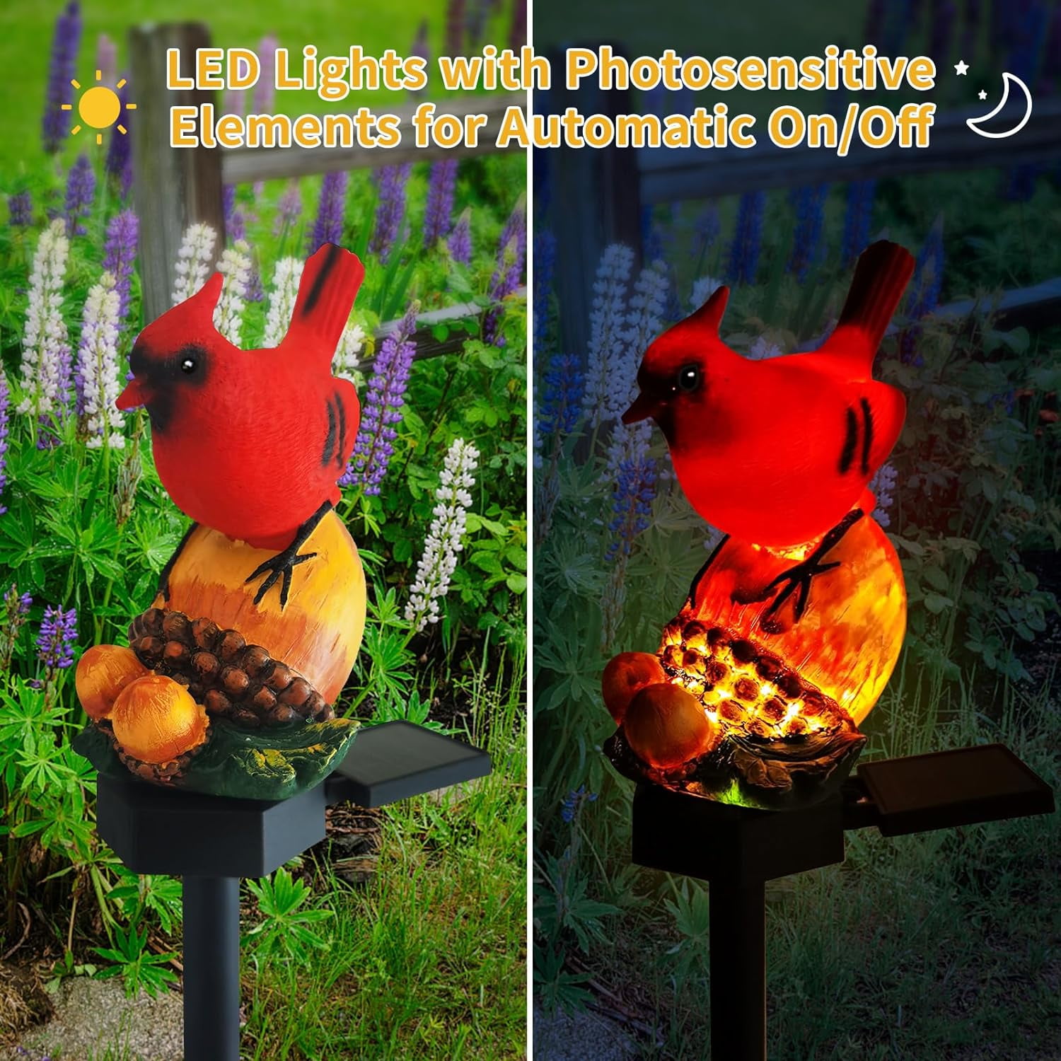 THESG-Solar Outdoor Lights Cardinal Bird Garden Statue - LED-Powered ...