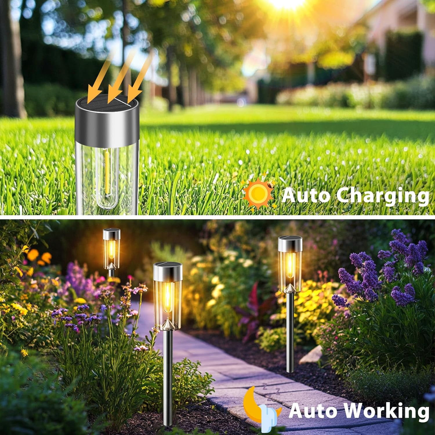 THESG-Solar Pathway Lights Outdoor, 10 Pack Solar Walkway Light IP65 ...