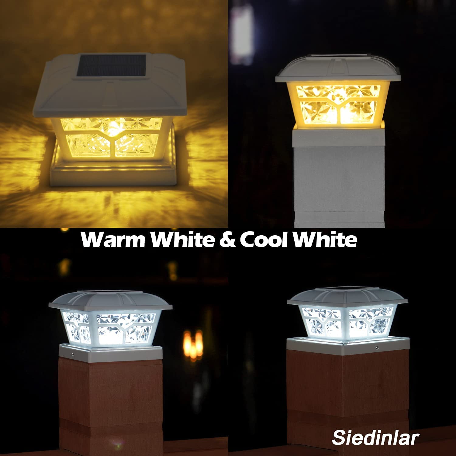 THESG-Solar Post Cap Lights Outdoor 2 Color Modes 8 LEDs for 4x4 5x5 ...