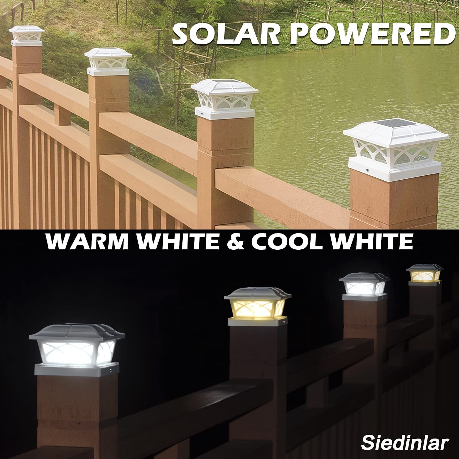 THESG-Solar Post Cap Lights Outdoor Glass 2 Modes 8 LEDs for 4x4 5x5 ...