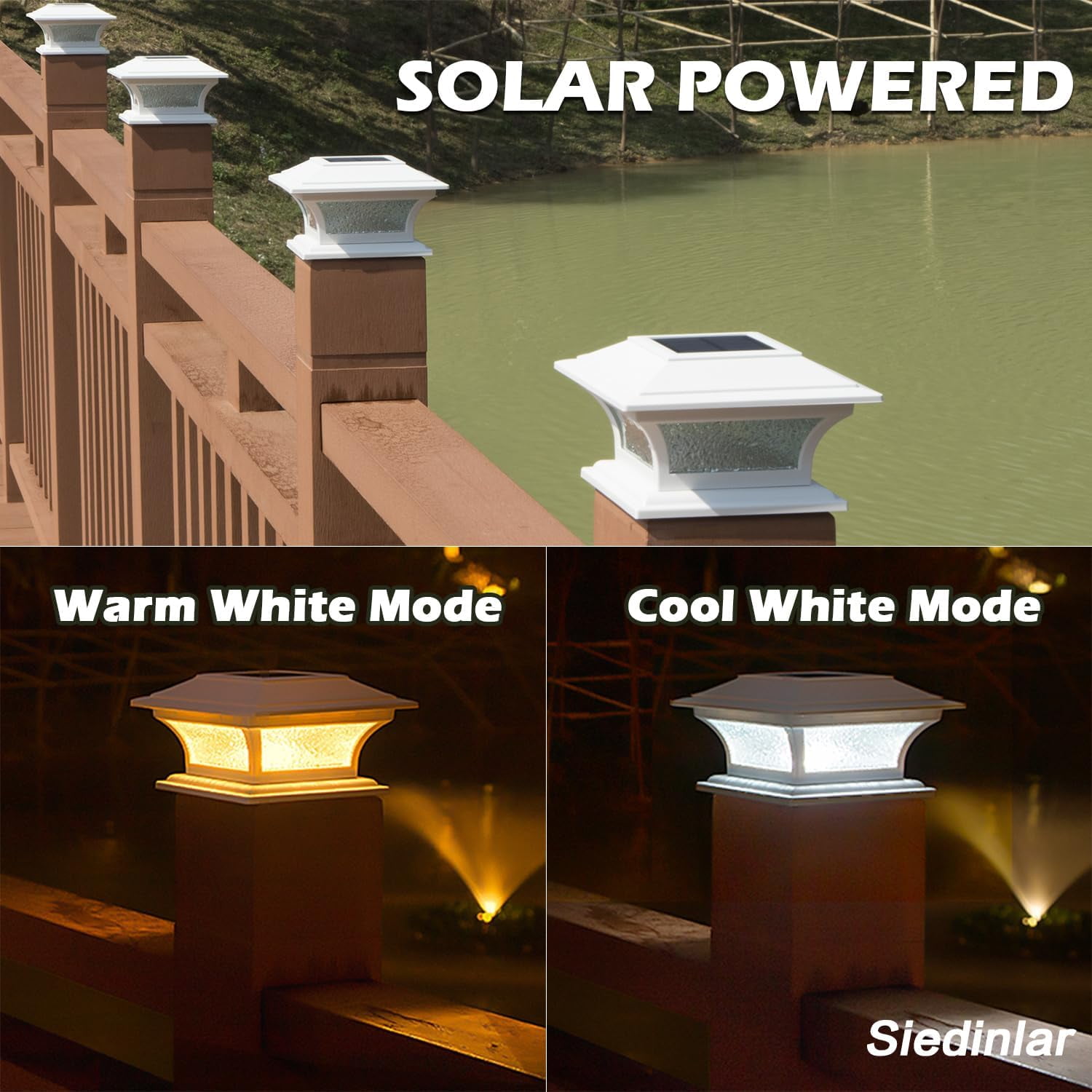 THESG-Solar Post Lights Outdoor Glass LED Fence Cap Light 2 Modes for 4x4 5x5 6x6 Posts Patio ...