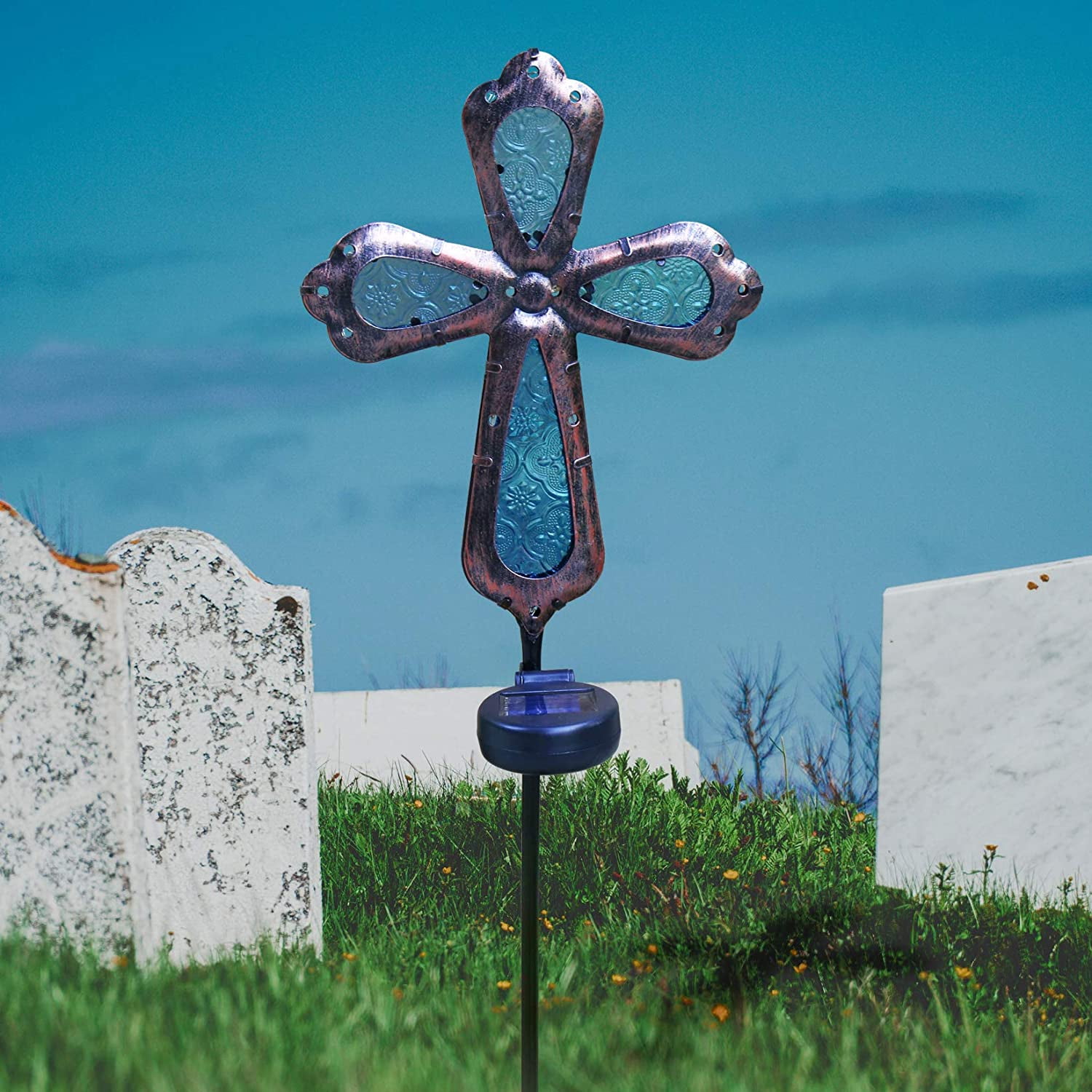 THESG-Solar Power Cross Stake Warm White Color Florals Solar Lights ...