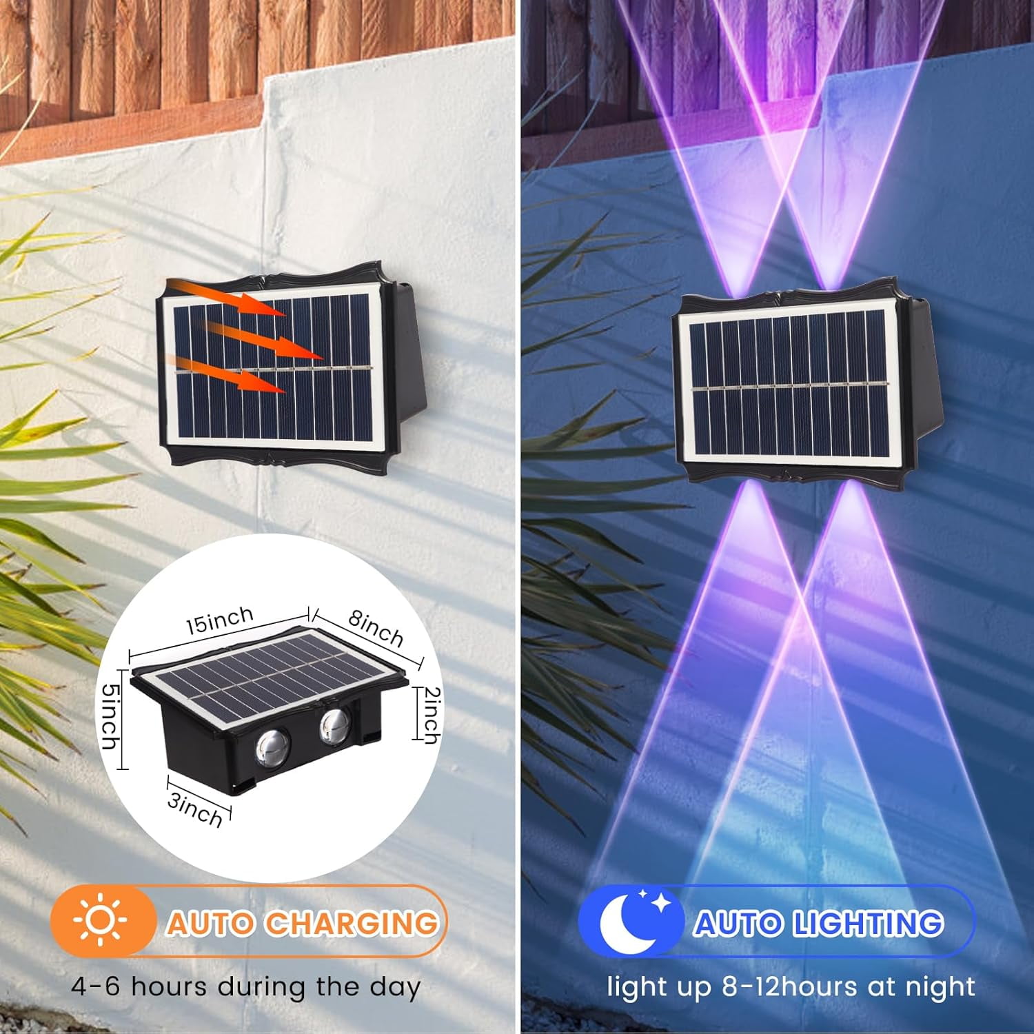 THESG-Solar Powered Outdoor LED Lights, Waterproof Wall Sconces, 4 LEDs ...