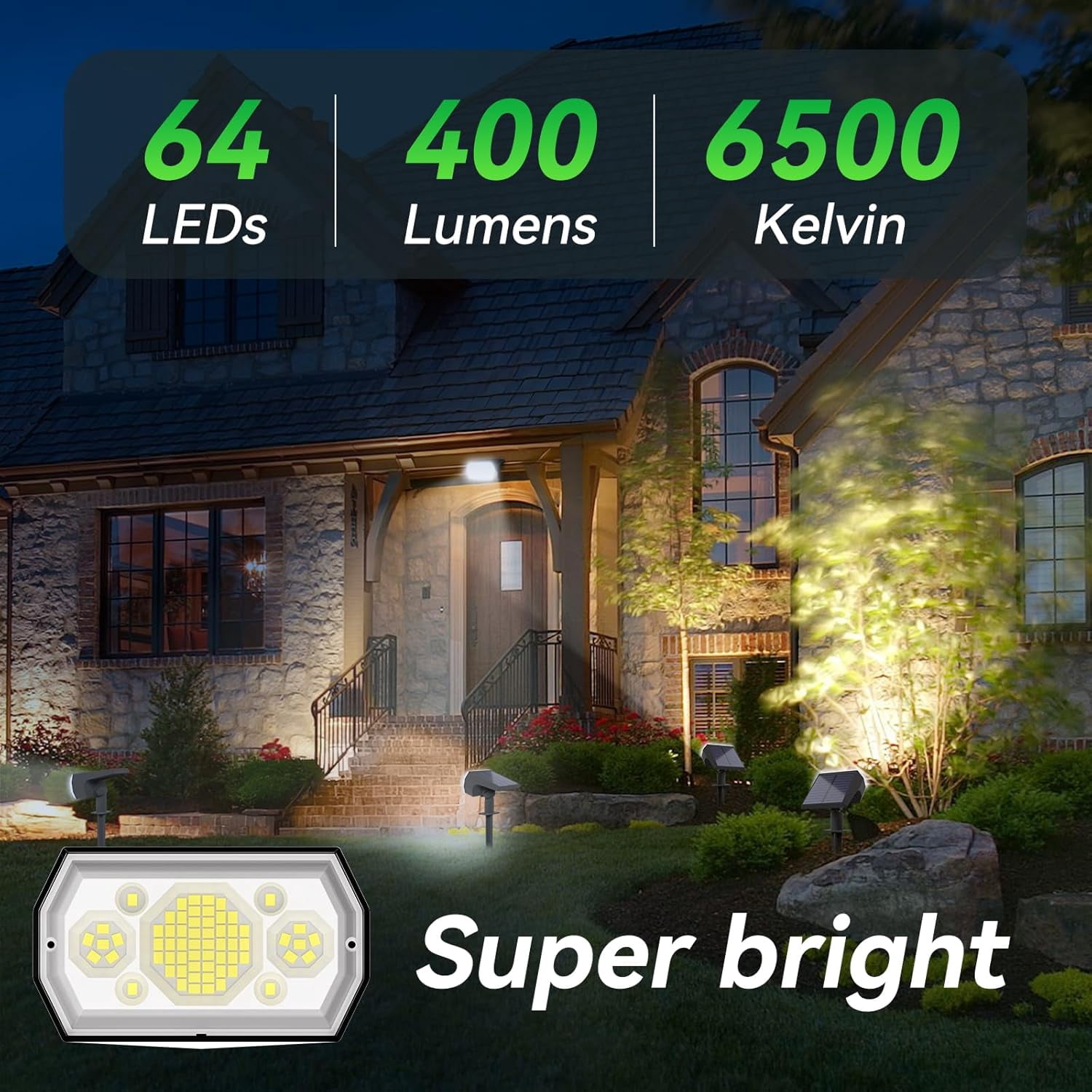 THESG-Solar Spot Lights Outdoor, 64 LED Super Bright IP65 Waterproof, 3 ...
