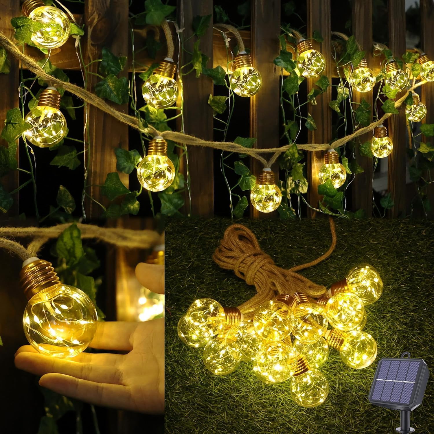 THESG-Solar String Lights Outdoor, 20ft Solar Patio Lights, Vintage ...