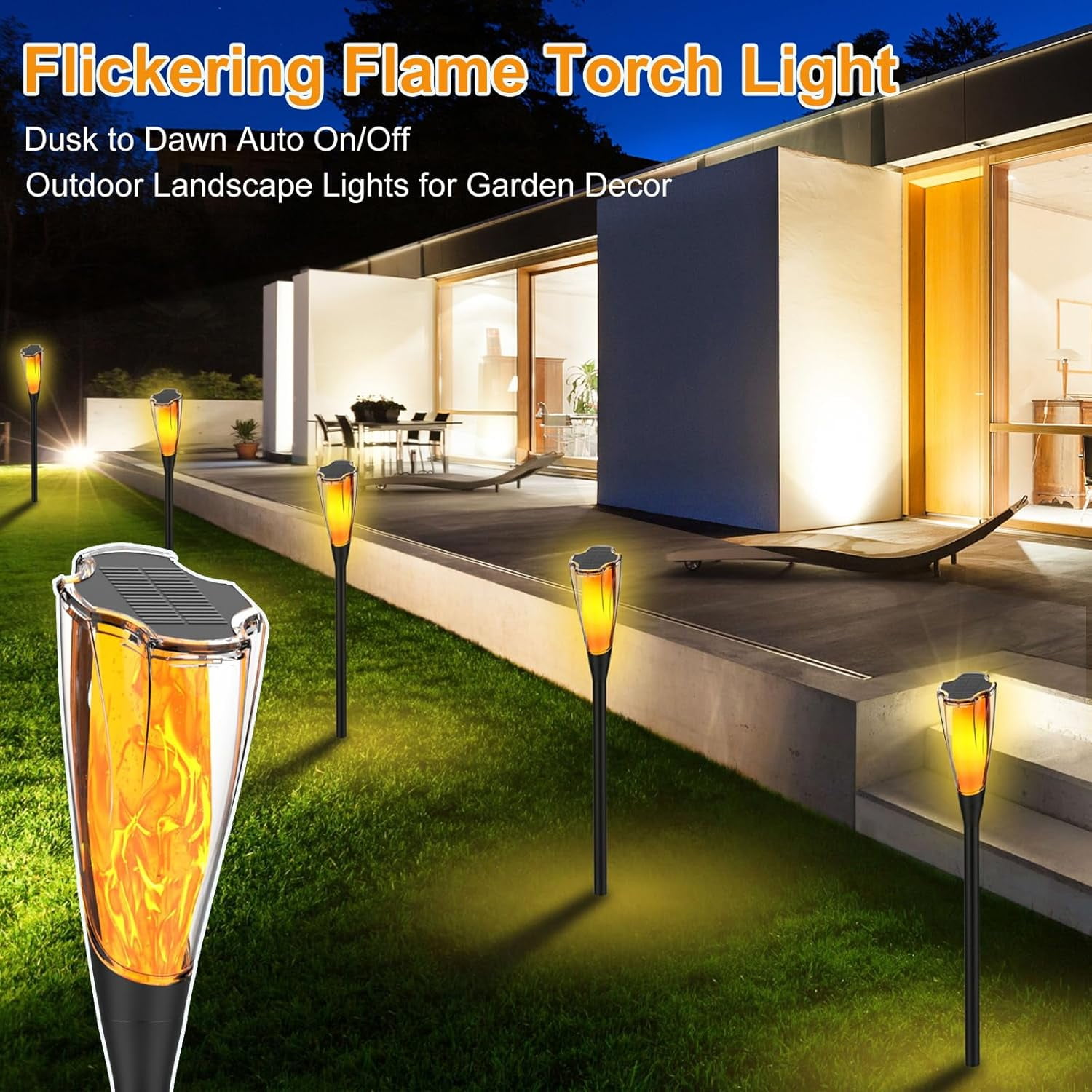 THESG-Solar Torch Lights Outdoor, 2 Pack Flickering Flame Lights with ...
