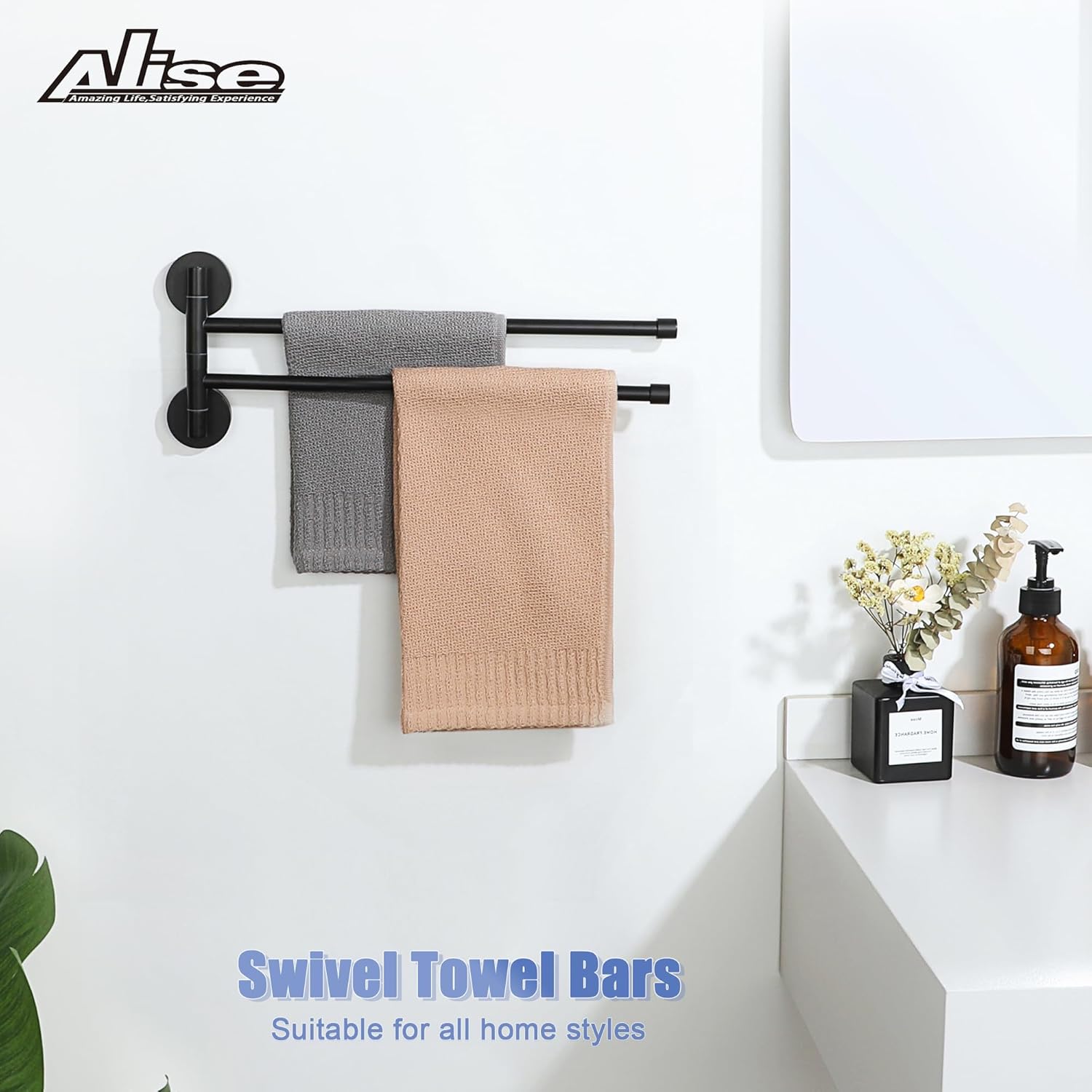 THESG-Swivel Towel Rack,Folding 2 Arms Hand Towel Bars Towel Hanger for ...