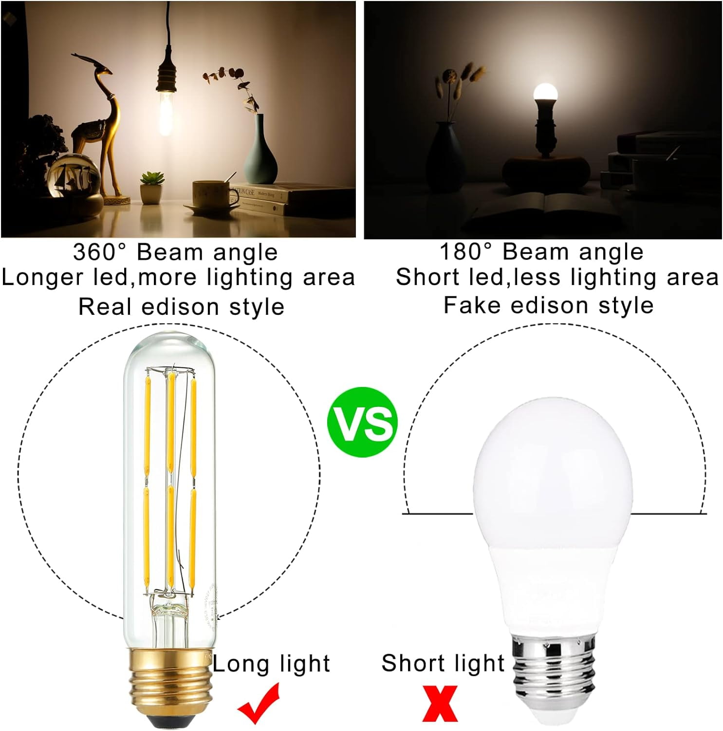 THESG-Tubular Light Bulb 6W Equal E26 LED Bulb 60 Watt dimmable Neutral ...