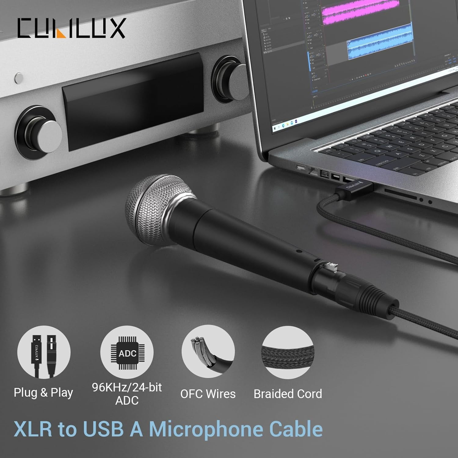 THESG-USB A to XLR Microphone Cable, USB to XLR Female MIC Cord for ...