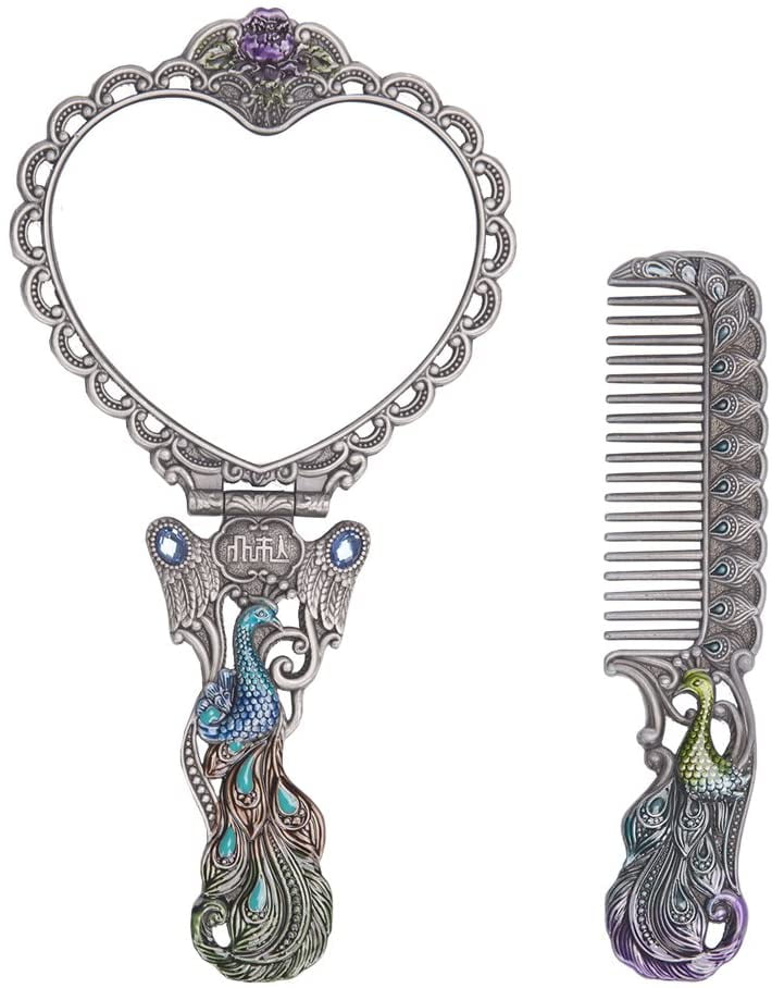 THESG-Vintage Peacock Metal Mirror Comb Set Antique Heart-shaped ...