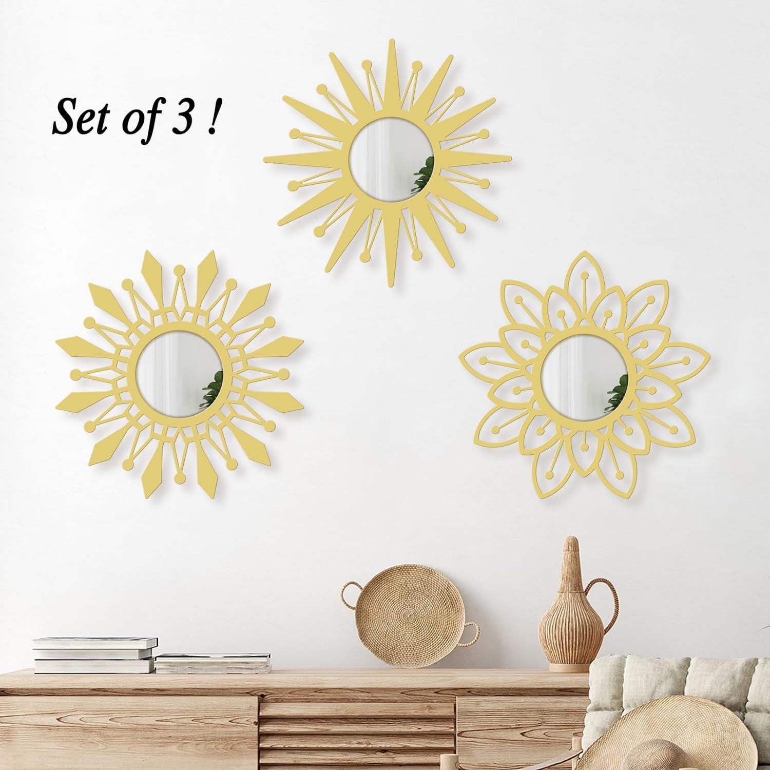 THESG-Vivid Ladybug Crowns Wall-Mounted Mirror Set of 3 - Gold Round ...
