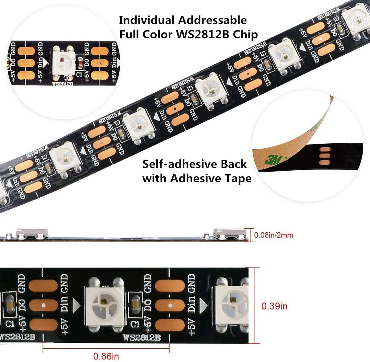 THESG-WS2812B LED Strip Lights 16.4ft 5M WS2812B 300LEDs Programmable ...