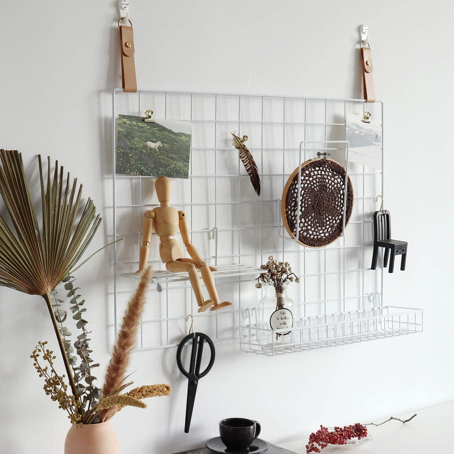 THESG-Wall Grid Panel Hanging Basket with Hooks,Bookshelf,Display Shelf ...
