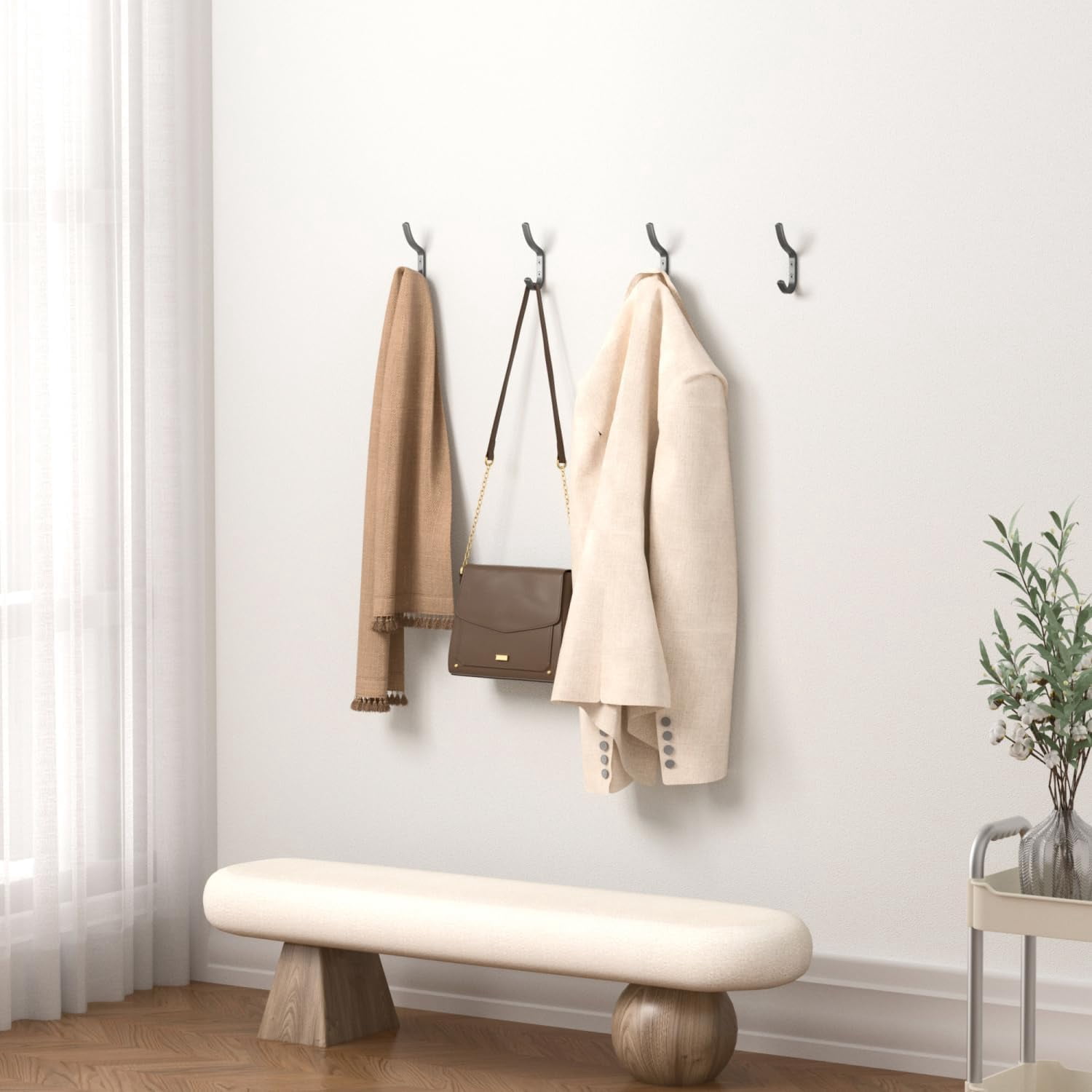 THESG-Wall Hooks for Hanging Coat - 10 Pack Black Arc Double Hooks ...