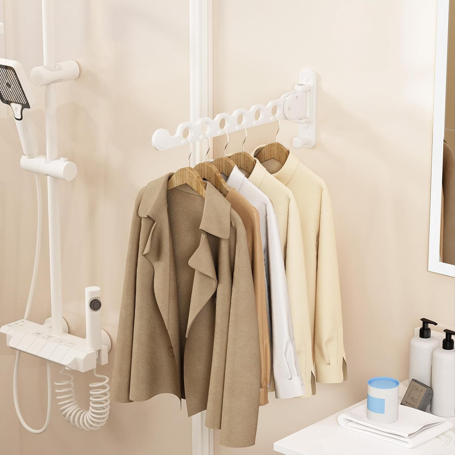 THESG-Wall Mount Clothes Drying Racks White Clothes Drying Organizer ...