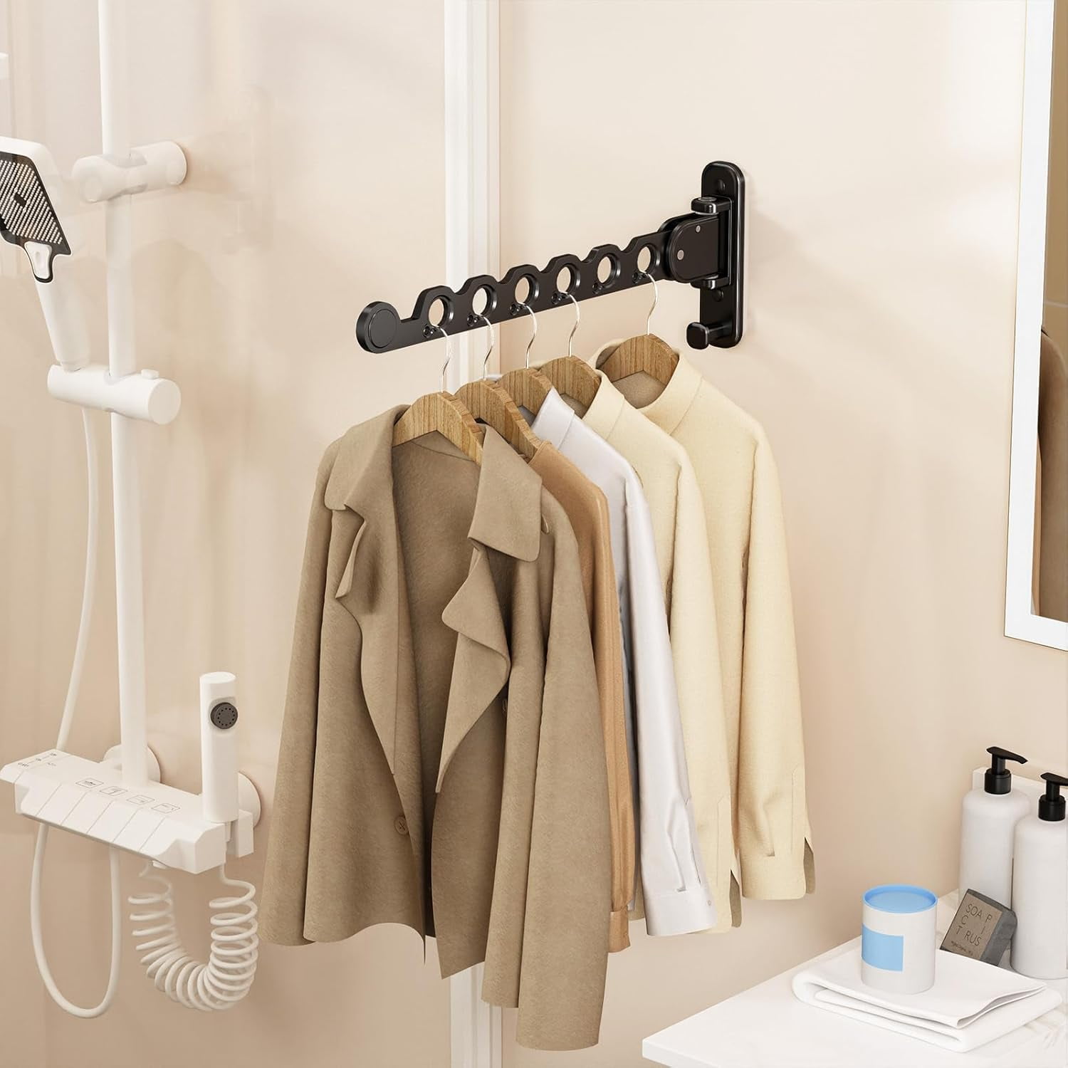 THESG-Wall Mounted Clothes Hanger Rack Folding Wall Mounted Clothes ...