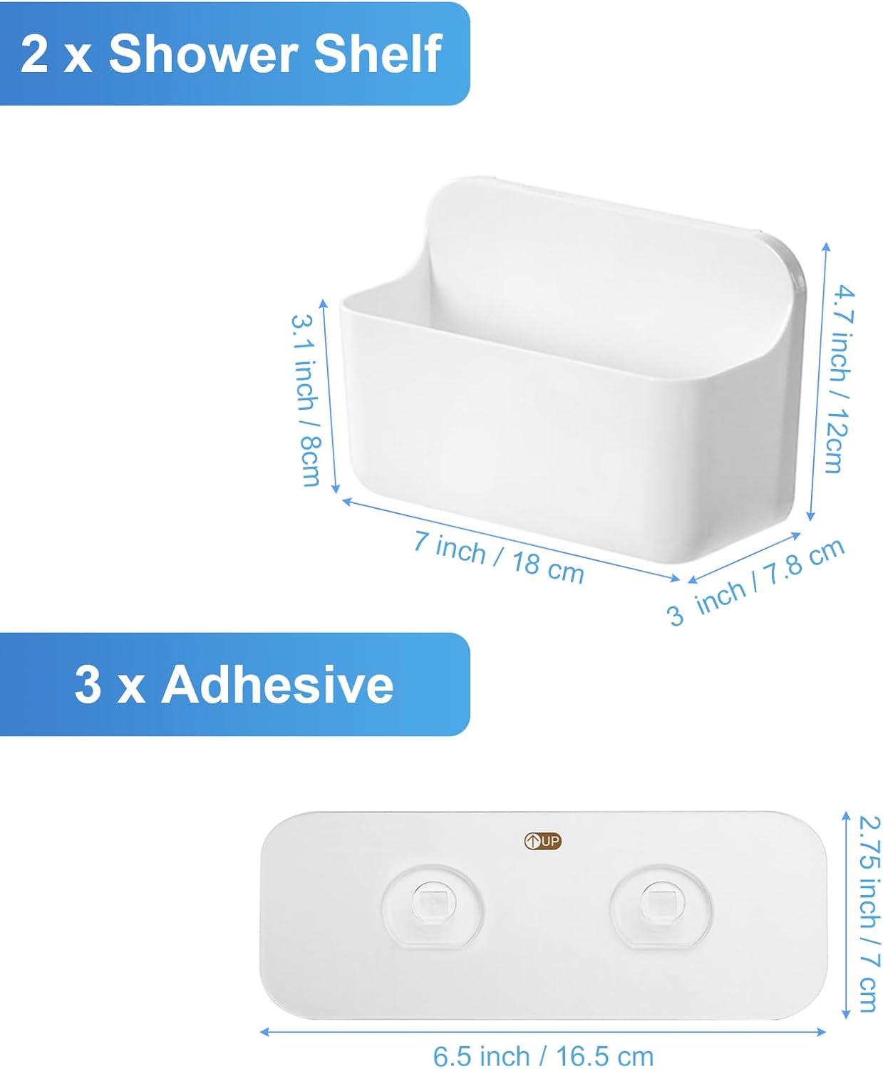 THESG-Wall Mounted Shower Shelf, 2 Pack Plastic Adhesive Shelves for ...